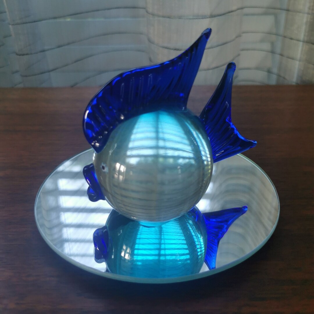 Murano Art Glass Blowfish Figurine Vintage Clear Turquoise and Blue ...