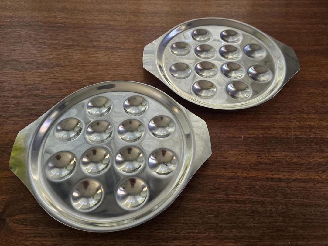 Made in France Inox Escargots Pans Dish Set of 2, Stainless Steel 12 ...