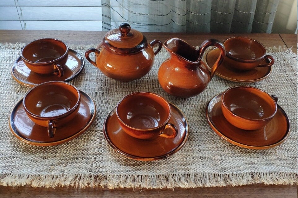 St Clement Tea Set of 12 Made in France Faience Art Pottery Vintage 5 ...