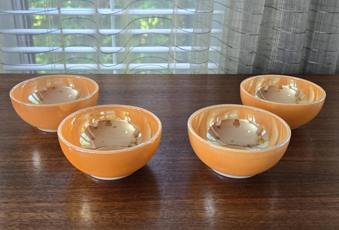 Fire King Peach Lusterware Bowls Set of 4, Vintage Lustre Glass Soup ...