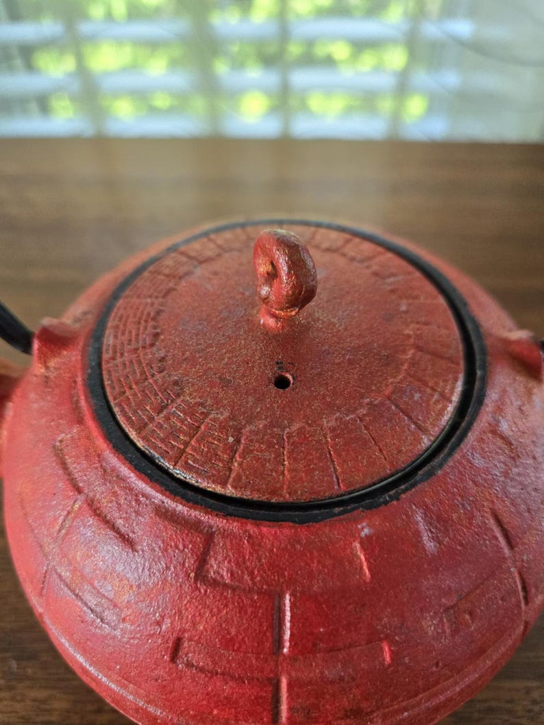 Cast Iron Tea Kettle Japanese Tetsubin Style Red Blessings Symbol ...