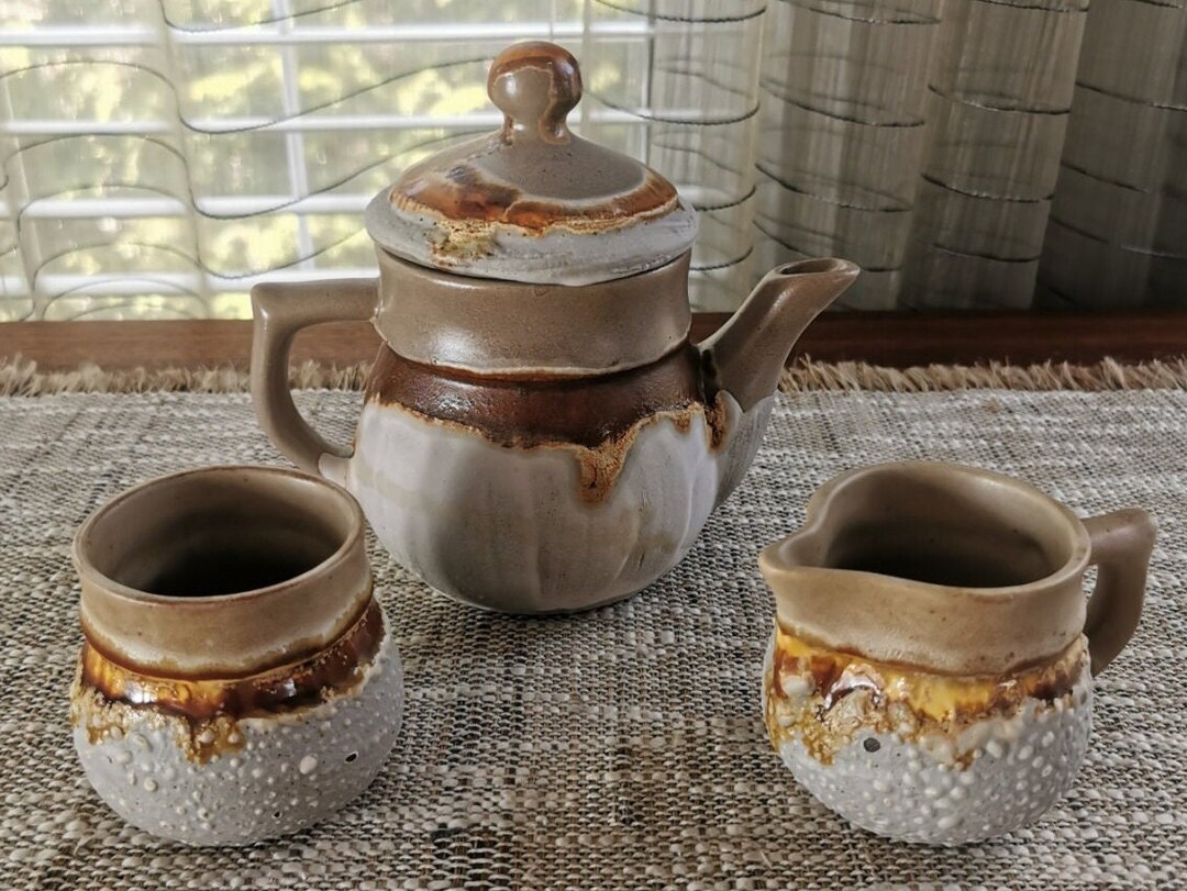 Laurentian Tundra Teapot Set of 3 Vintage Fat Lava Drip Glaze Art ...