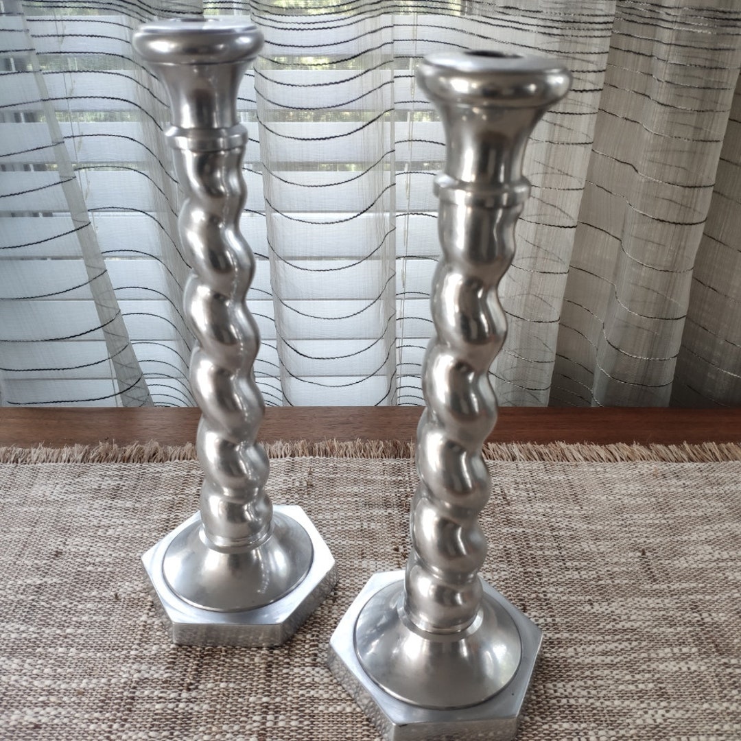 Cast Aluminum Spiral Candlesticks Set of 2 Metal Relief Twist Candle ...