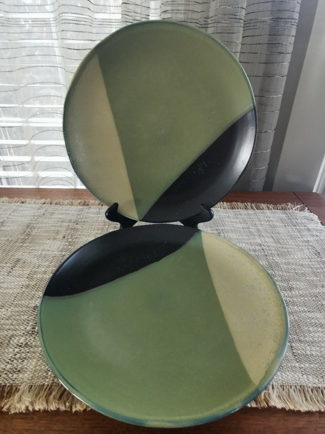Sango Triangles Dinner Plates Set of 2, Geometric Green Vintage ...
