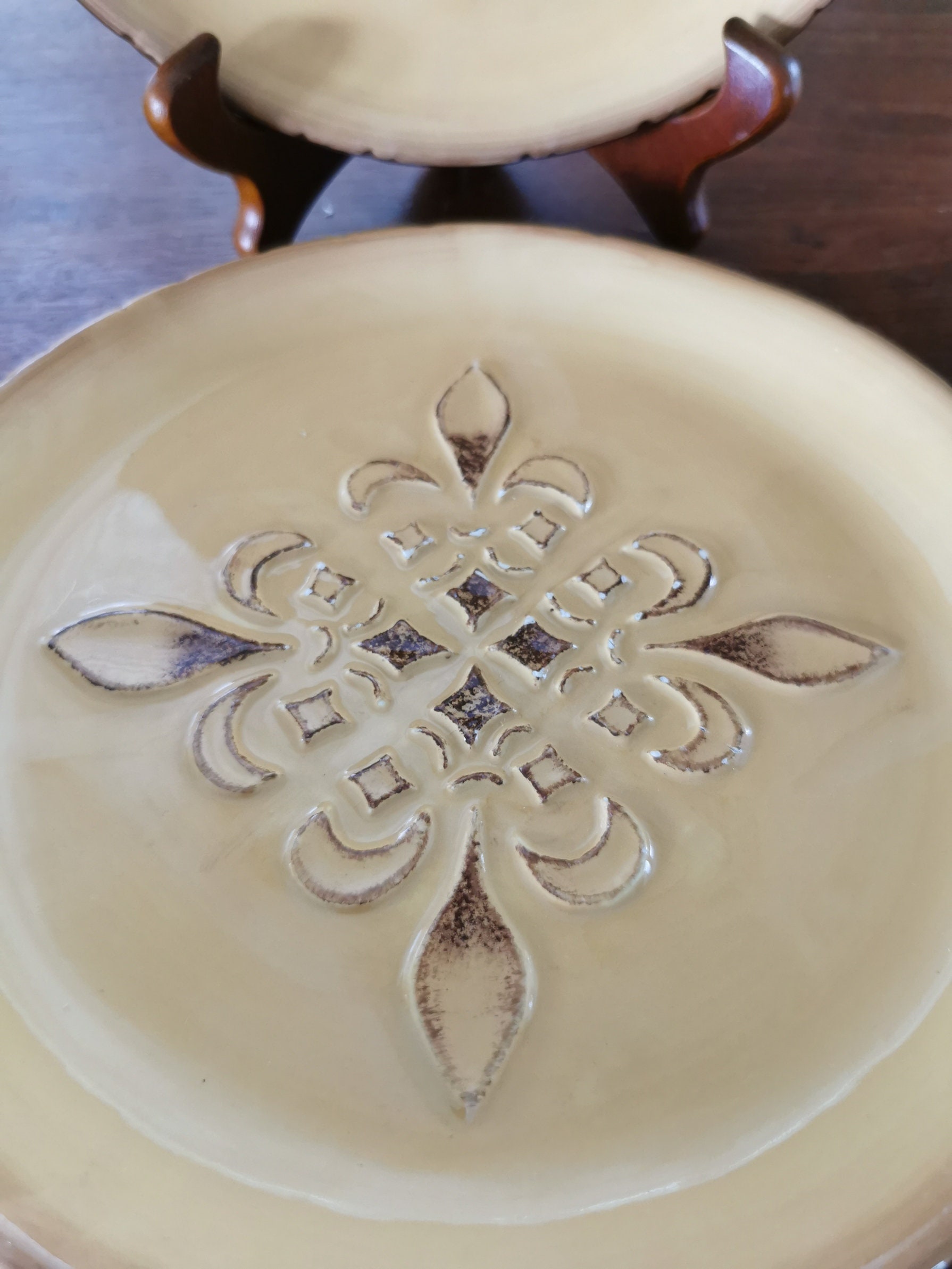 Clay Art Medallion Luncheon Plate Set of 2, Vintage Hand Painted ...