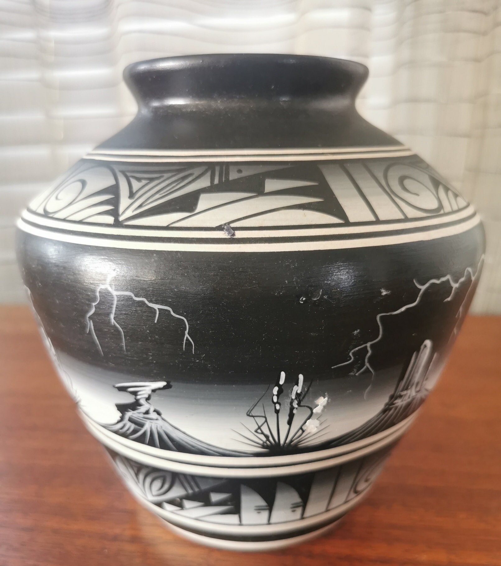 Dine Navajo Vase Hand Painted Black, White and Grey Pottery Vintage ...