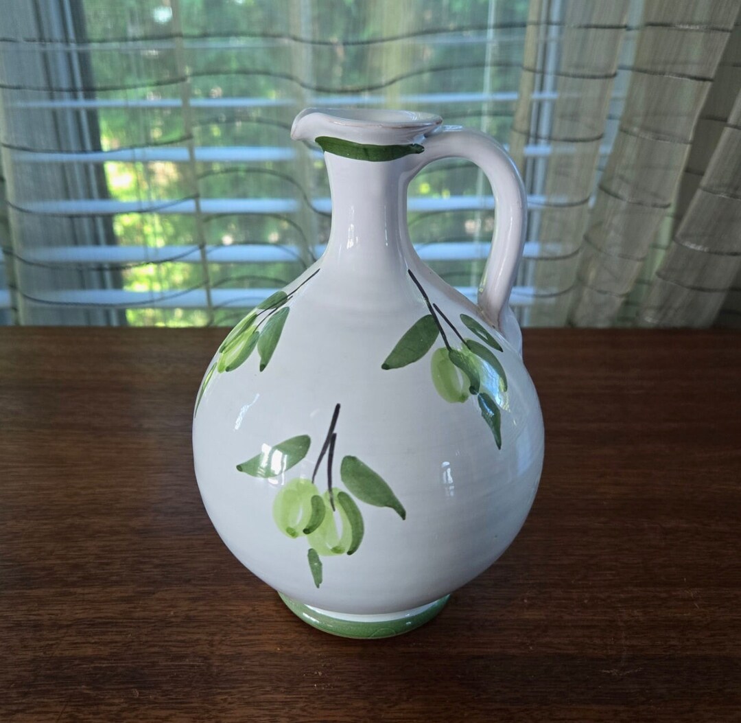 Italian Olive Clusters Ewer Pitcher Vase, Hand Painted Made in Italy ...