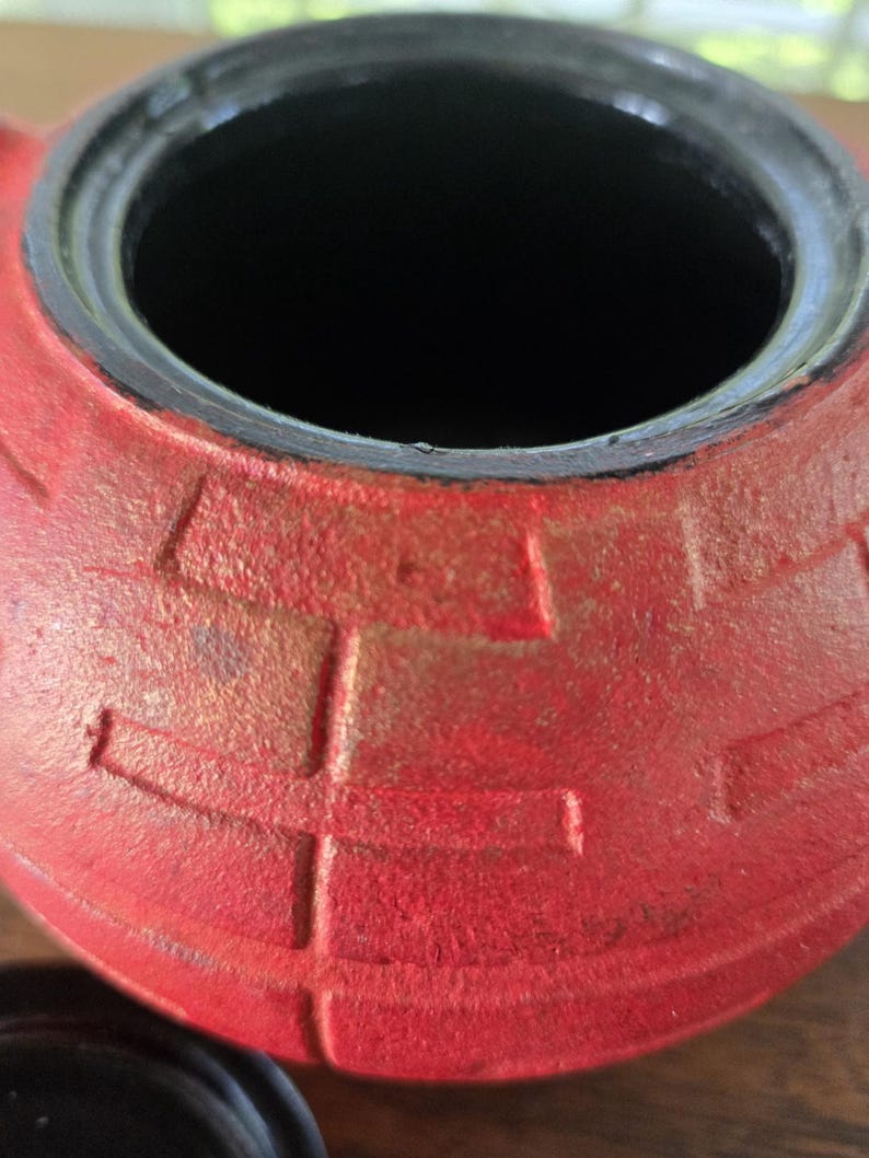 Cast Iron Tea Kettle Japanese Tetsubin Style Red Blessings Symbol ...