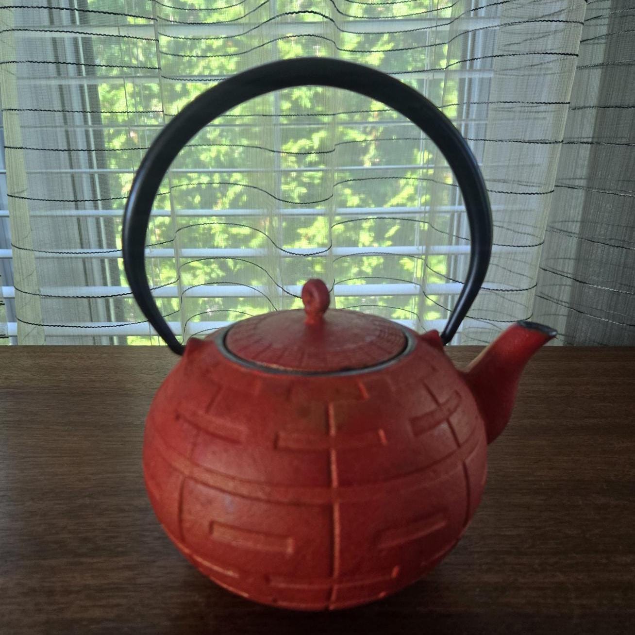 Cast Iron Tea Kettle Japanese Tetsubin Style Red Blessings Symbol ...