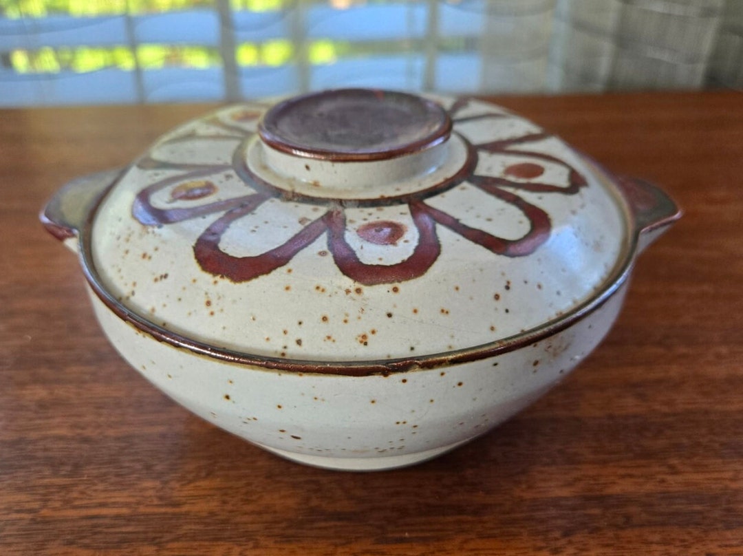 Japanese Donabe Nabe Speckled Pottery Hot Pot, Vintage Hand Painted ...