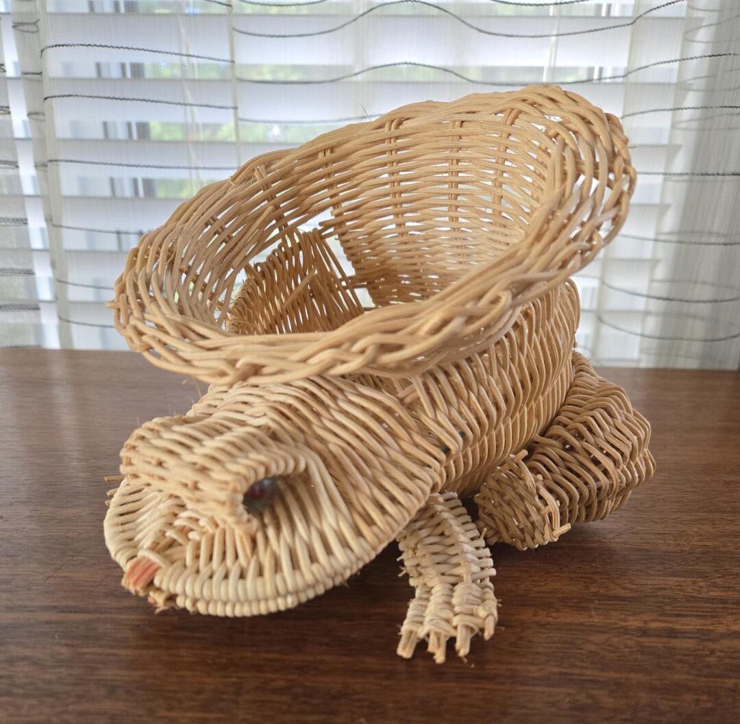 Rattan Wicker Basket Frog Vintage Planter Cache Pot With Marble Eyes ...