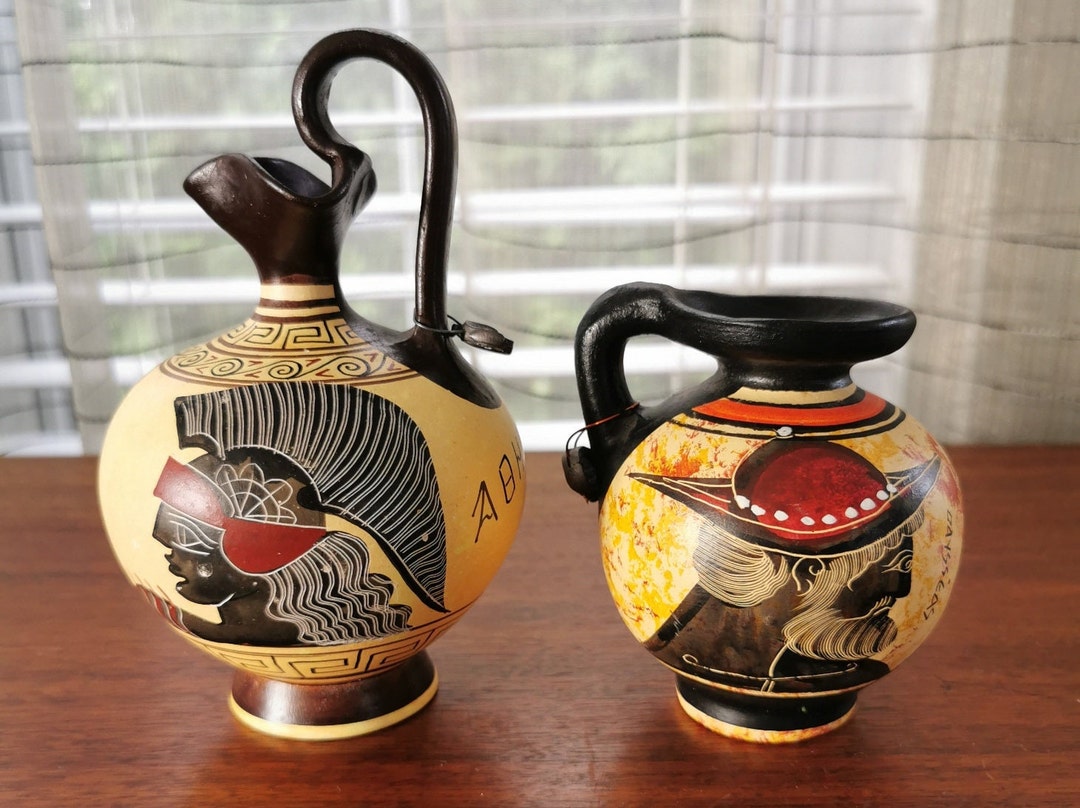 Ancient Greek Reproduction Vases Set of 2, Hand Painted Ceramic Vintage ...