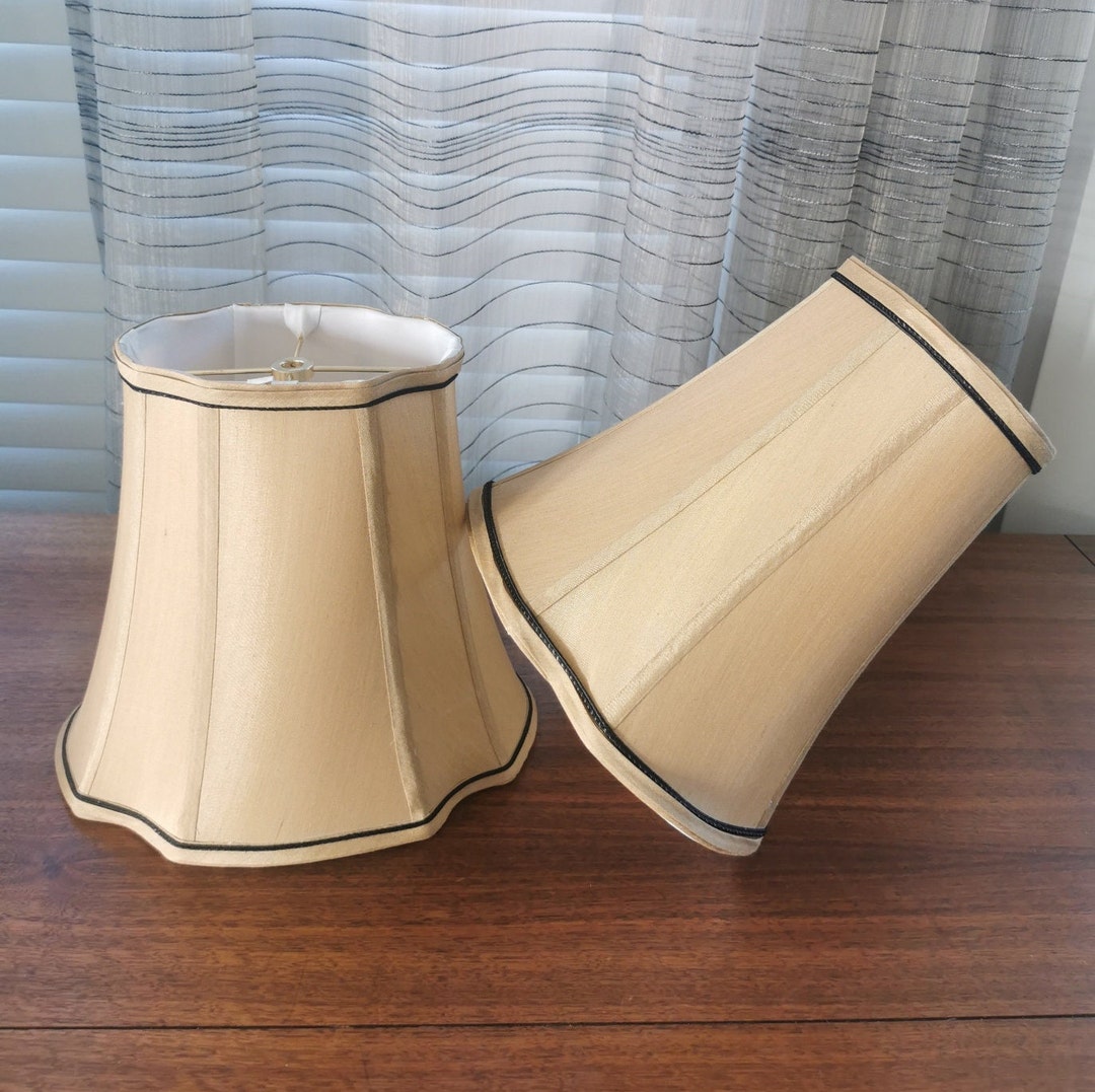 Octagonal Cornered Lamp Shades Set of 2 Gold Silky Fabric 9.75" Vintage ...