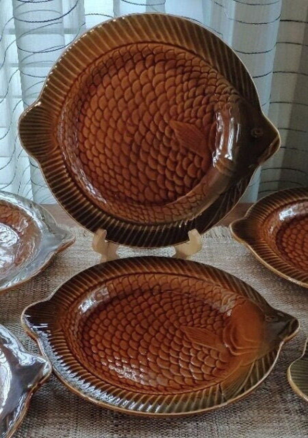 Sarreguemines France Fish Plates Set of 2 Majolica Relief Embossed Fish ...