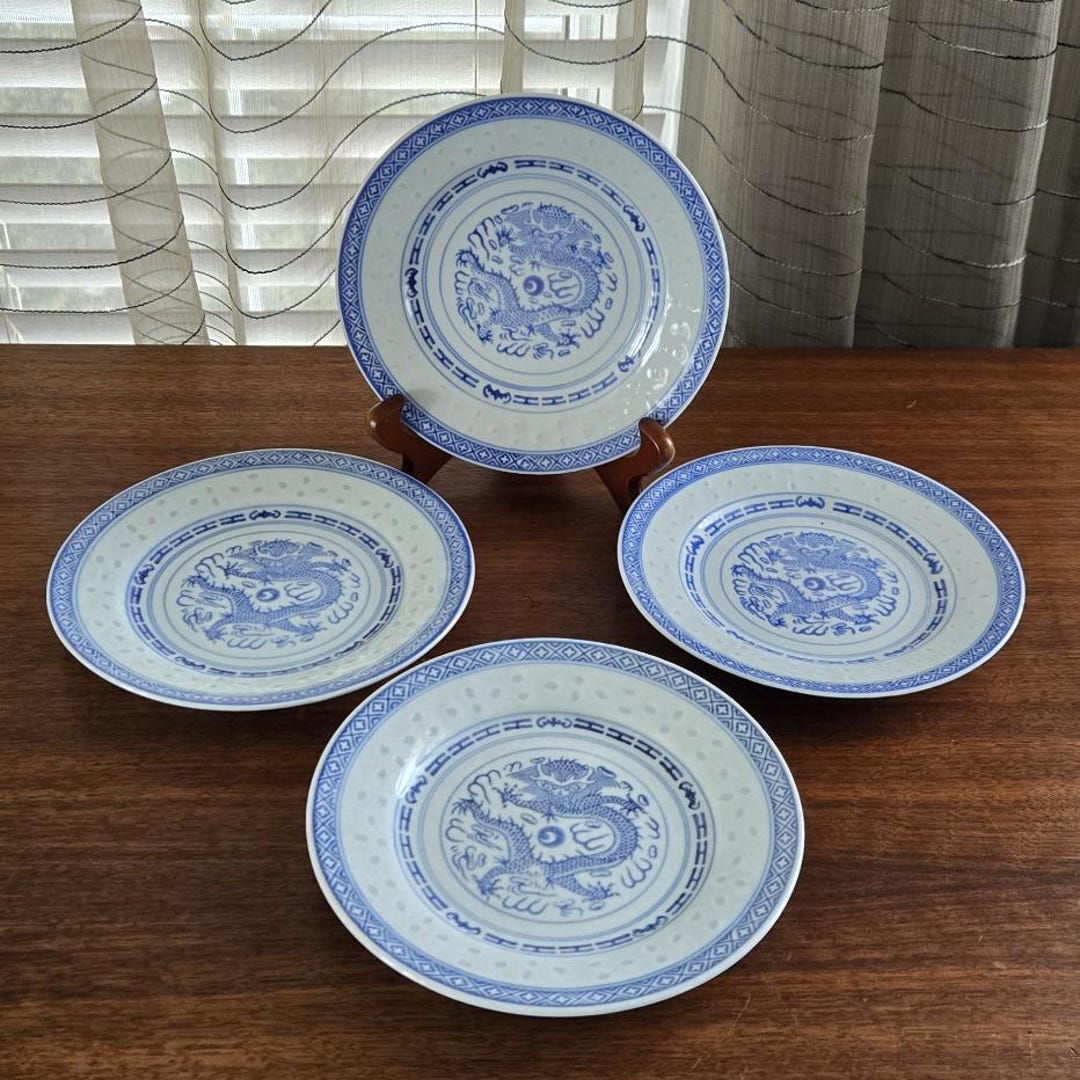 Chinese Dragon Rice Grain Appetizers Sushi 7" Side Plates, Set of 4 ...