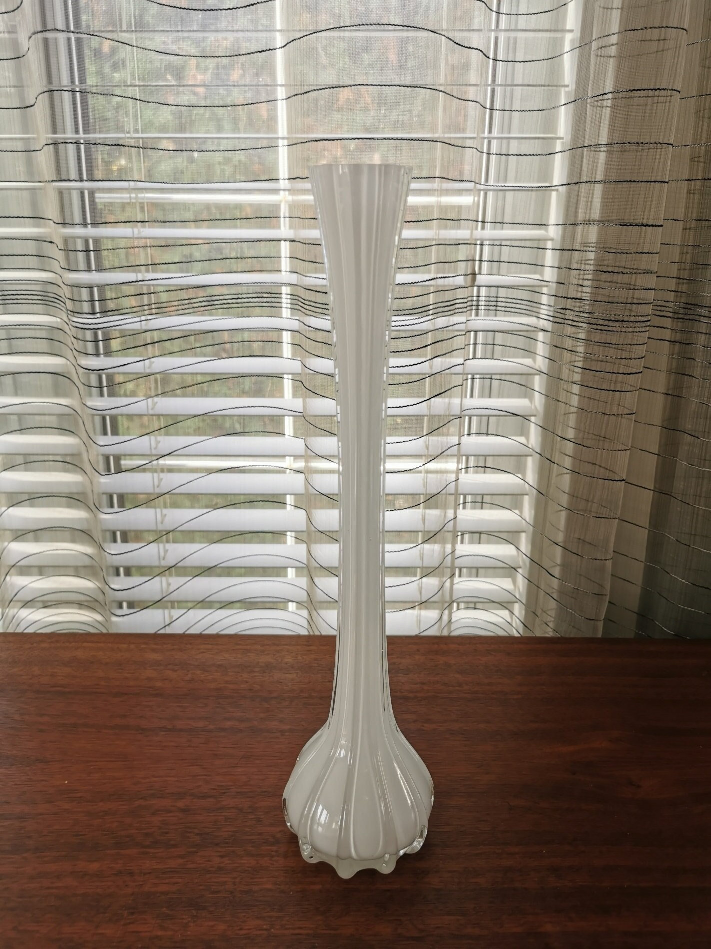 Tall Fluted White Vase Torre and Tagus Vintage Ribbed Cased Art Glass ...