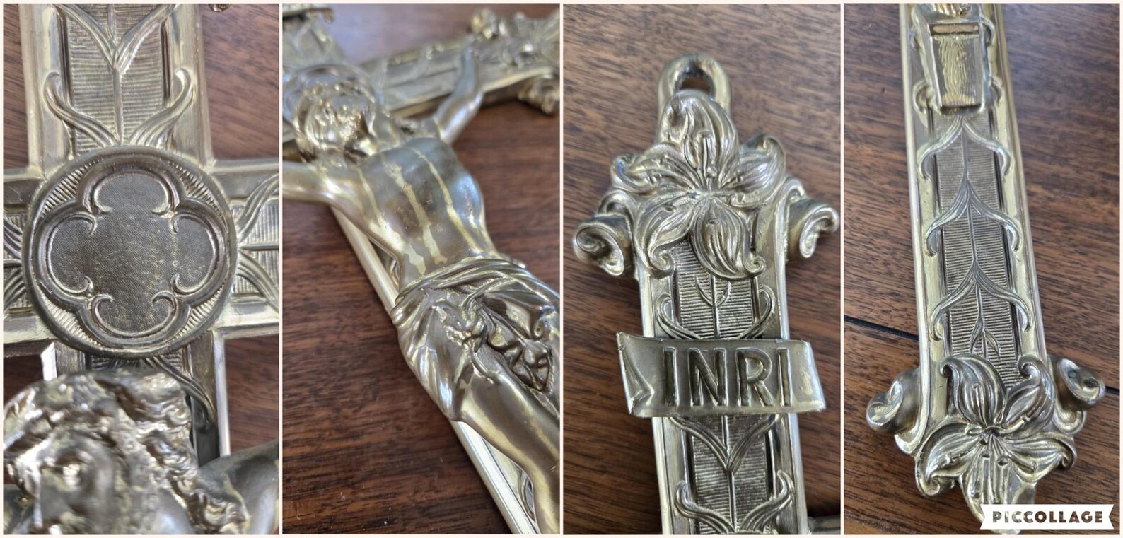 Large Solid Brass Ornate Crucifix 19.5" Vintage Relief Embossed Church ...