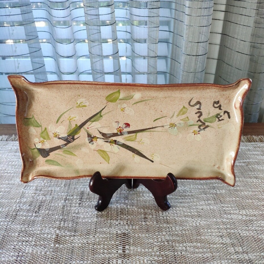 Yukari Hazama Iverson Art Pottery Tray Sakura Design Rectangular Signed ...