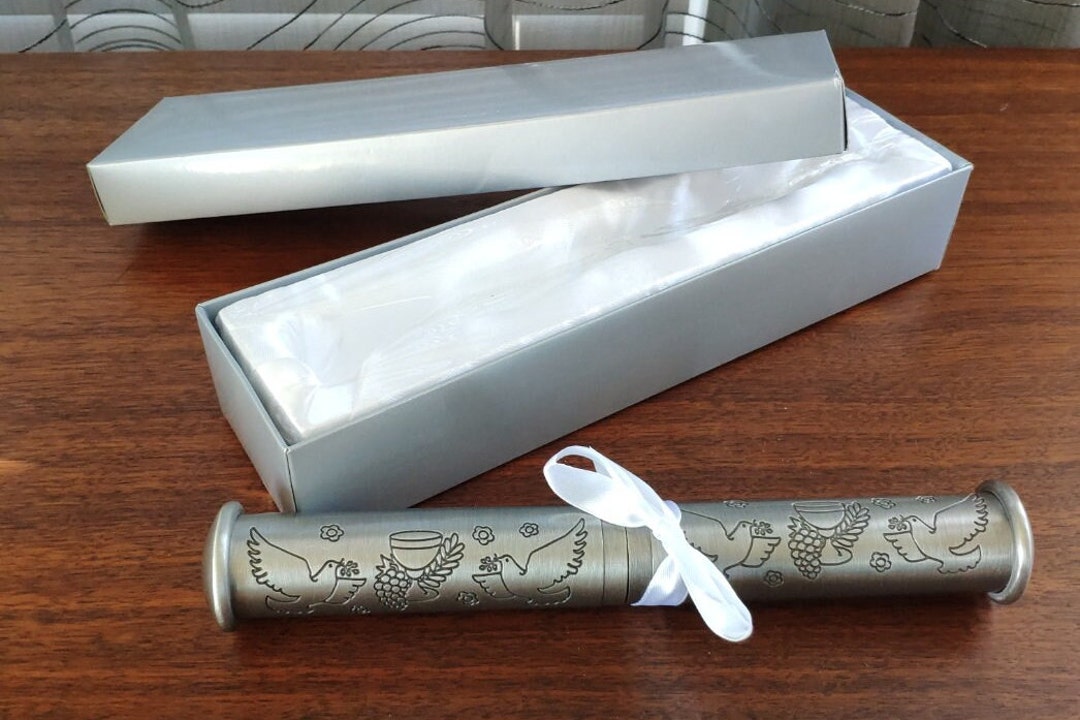 Pewter Baptism Certificate Case Vintage Engraved Holder Tube 9.5" - Etsy