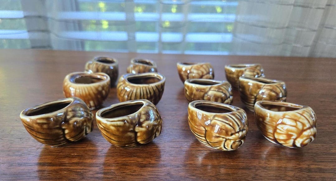 Japanese Stoneware Escargot Shells, Set of 12 Vintage Baking Snail Cups ...