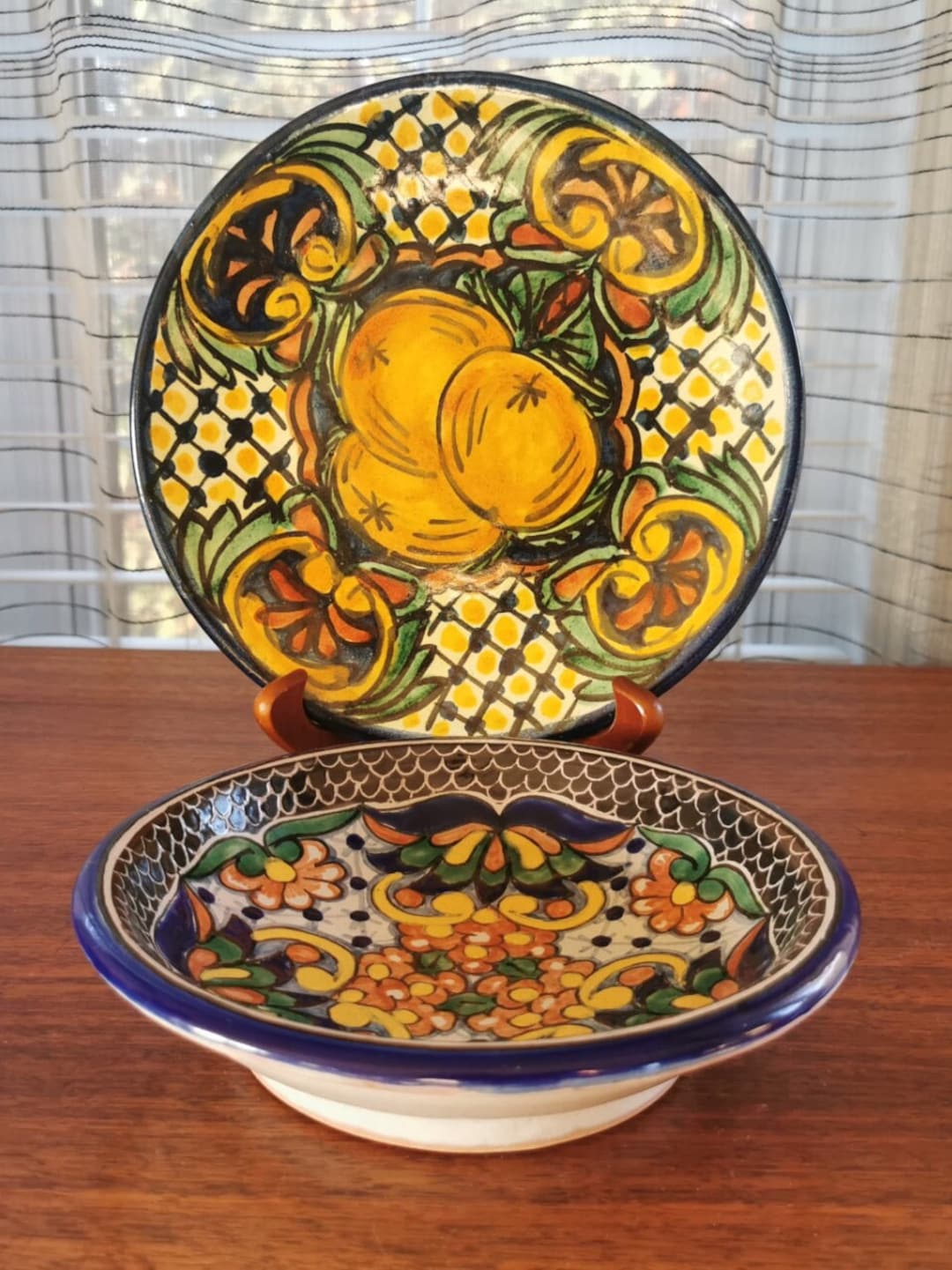 Mexican Talavera Dishes Set of 2, Terracotta Hand Painted Multicolored ...