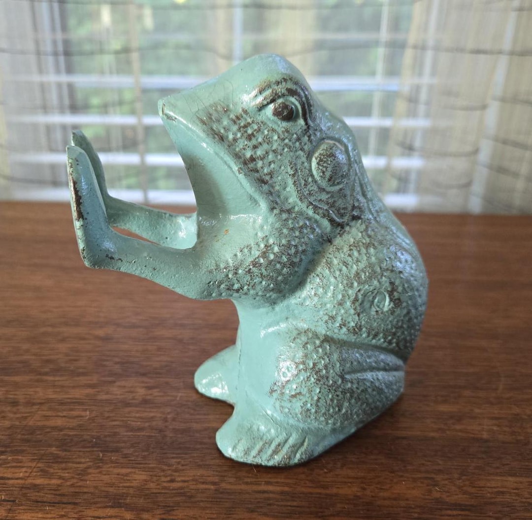 Cast Iron Frog Door Stop Bookend, Vintage Embossed Metal Squatting Frog ...