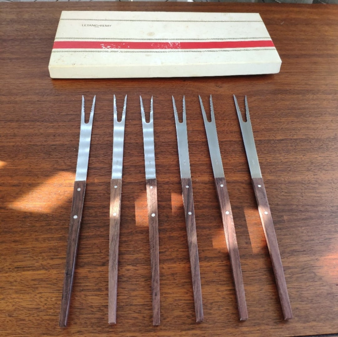 MCM Fondue Forks Set of 6 Wooden French Inox Vintage Letang Remy Retro ...