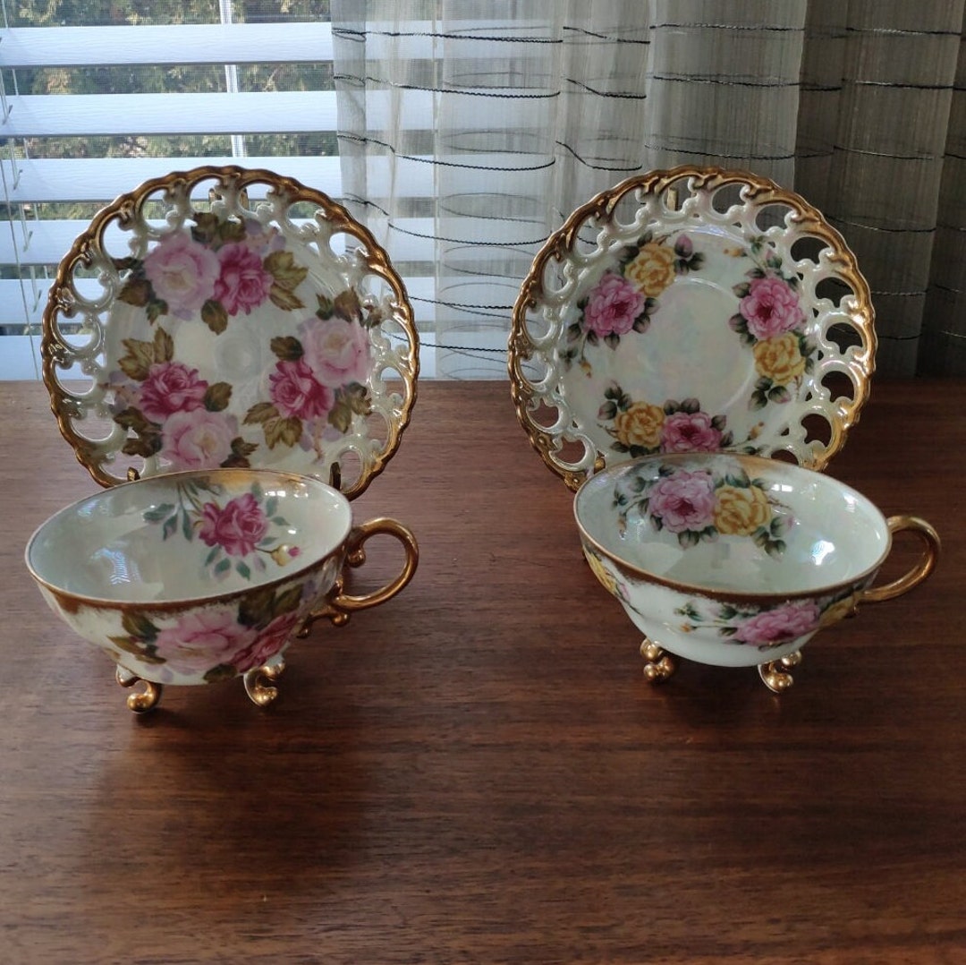 Shafford Lustreware Teacups Set of 2 Vintage Footed and Reticulated ...
