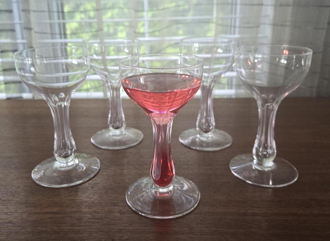 Bryce Hollow Stem Cordial Glasses, Vintage Set of 5 Dessert Wine ...
