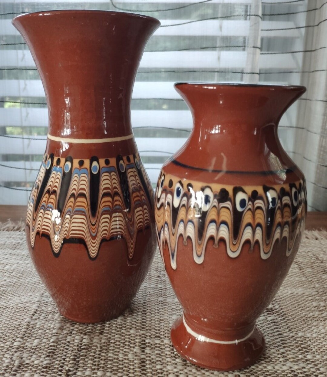 Bulgarian Troyan Terracotta Vases Set of 2, Vintage Bulgaria Redware ...