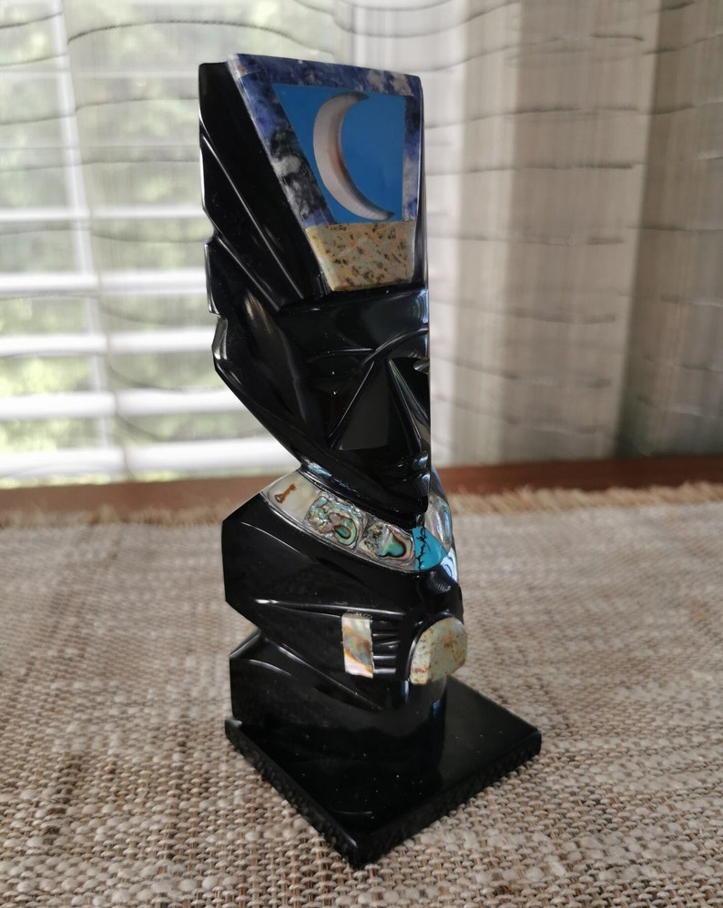 Obsidian Aztec Mayan Chief God Figurine Hand Crafted Carved, Vintage ...