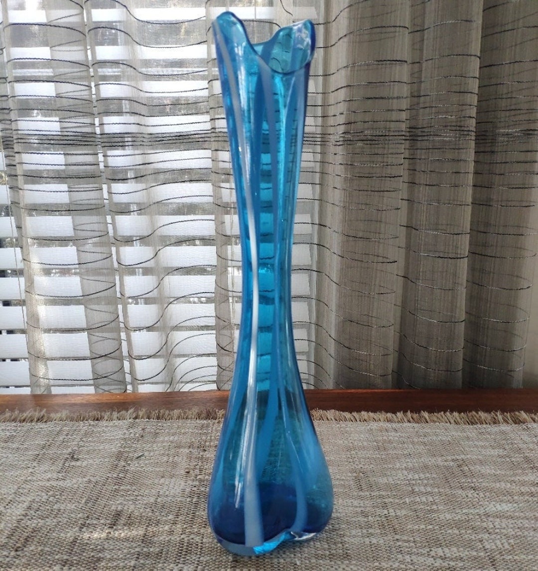 Art Glass Swung Vase Swirl Blue and White Vintage Tall Vase 14.75 - Etsy