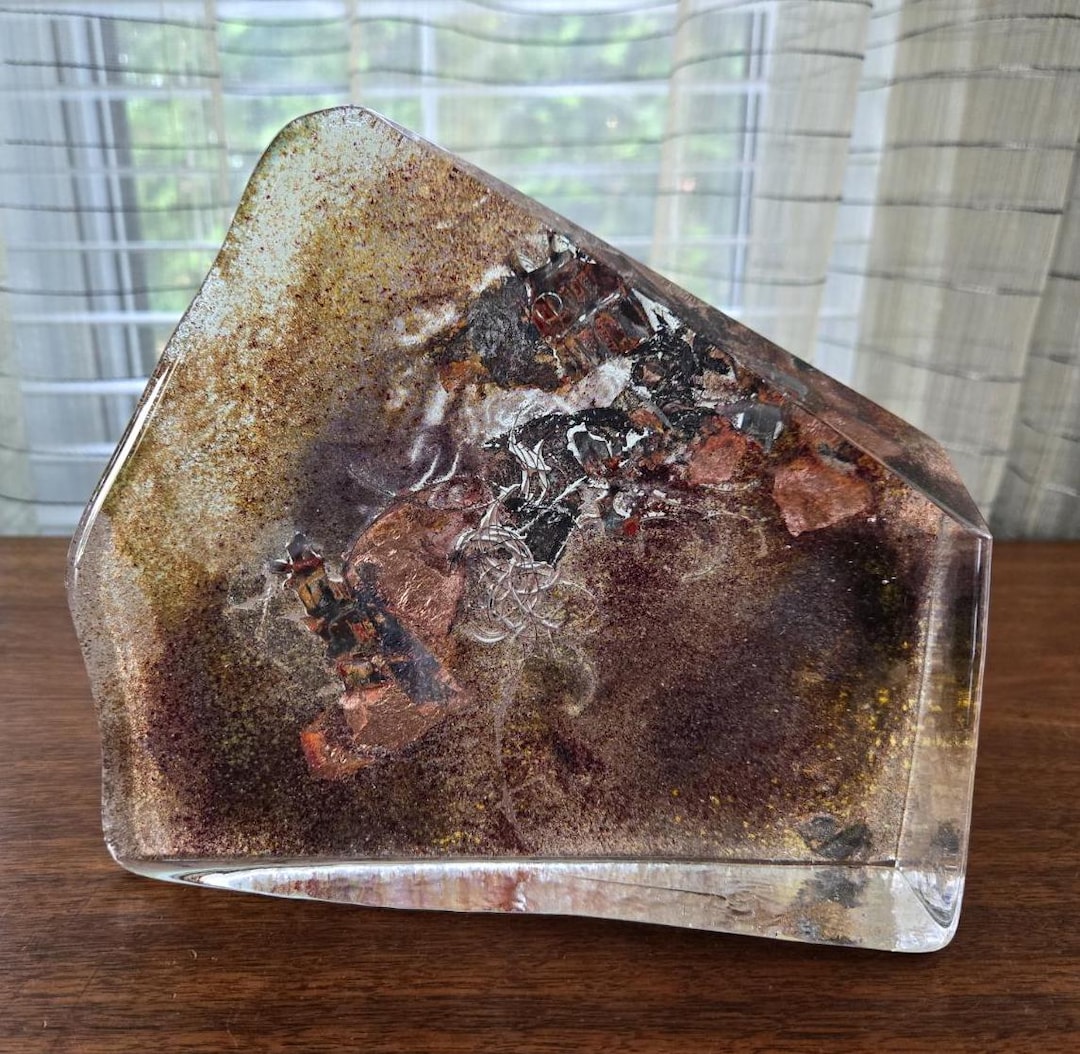 Guy Martin Art Glass Sculpture Wedge, Vintage Etched Handblown Fused ...