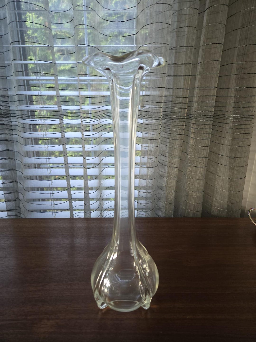Tall Hand Blown Large Vase Vintage Art Nouveau Clear Fluted Art Glass ...