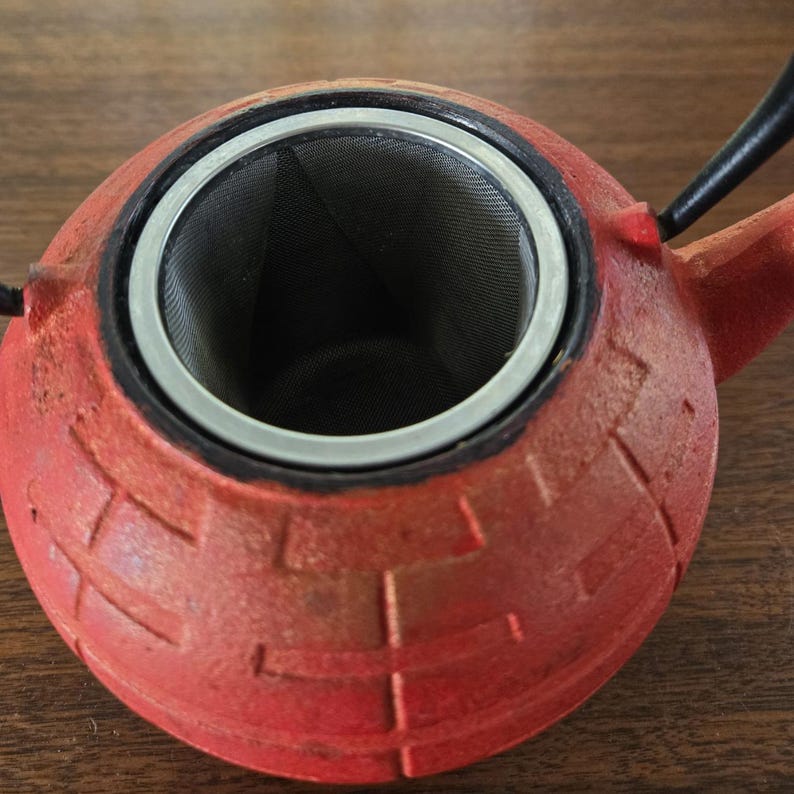 Cast Iron Tea Kettle Japanese Tetsubin Style Red Blessings Symbol ...