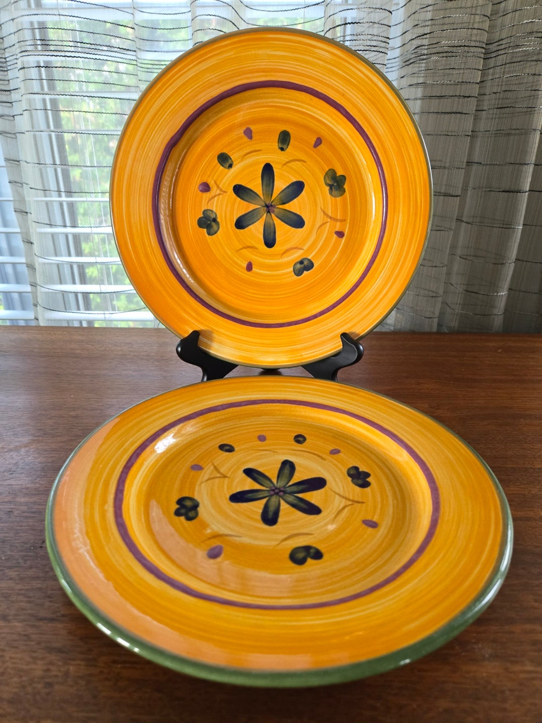 Anchor Hocking Magnolia Plates Set of 2 Hand Painted Vintage Large ...