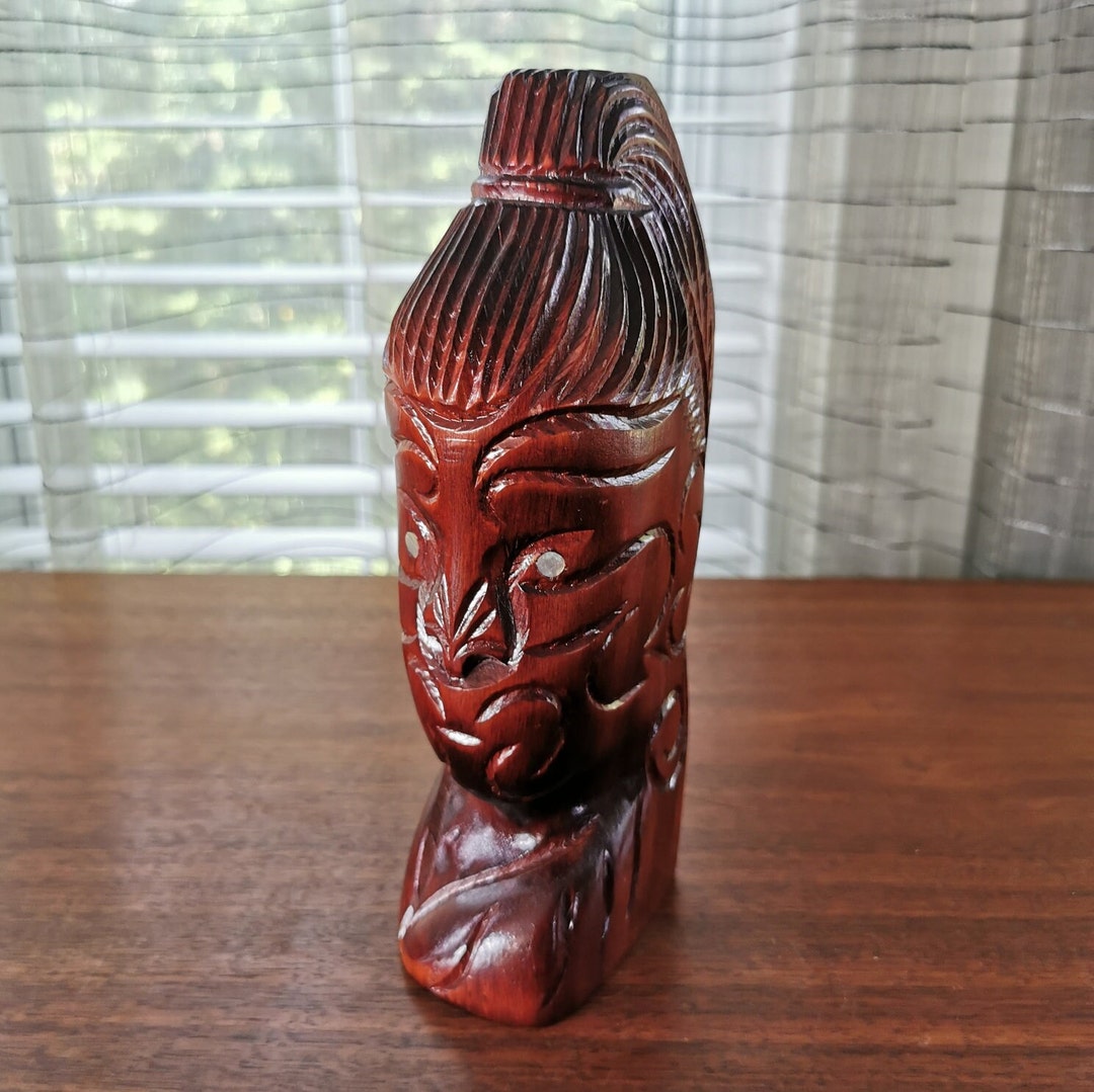 Hand Carved Maori Ta Moko Bust, Vintage Wooden A.H. Rotorua Timber ...