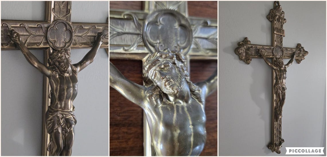Large Solid Brass Ornate Crucifix 19.5" Vintage Relief Embossed Church ...