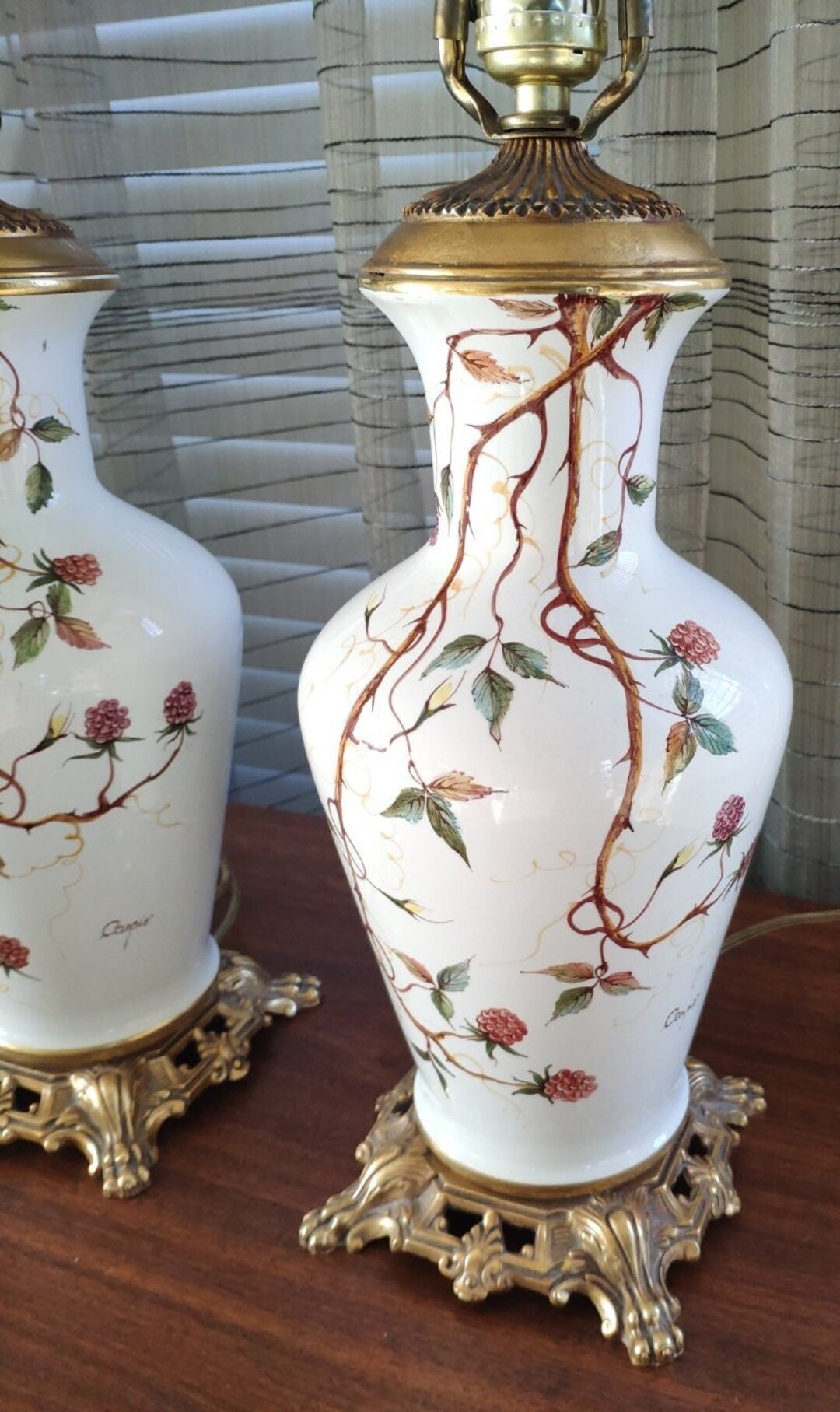 Carpie Italian Lamp Hand Painted Ceramic and Brass Vintage Table Lamp ...