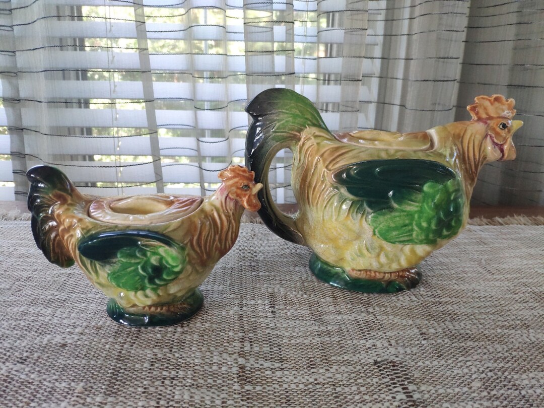Hirode Chicken Teapot and Sugar Bowl Set of 2 Vintage MCM Japan Ceramic ...