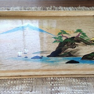 Wooden Mount Fuji Serving Tray Hand Painted MCM Retro Vintage Serving Tray With Metal Corners 15 ...