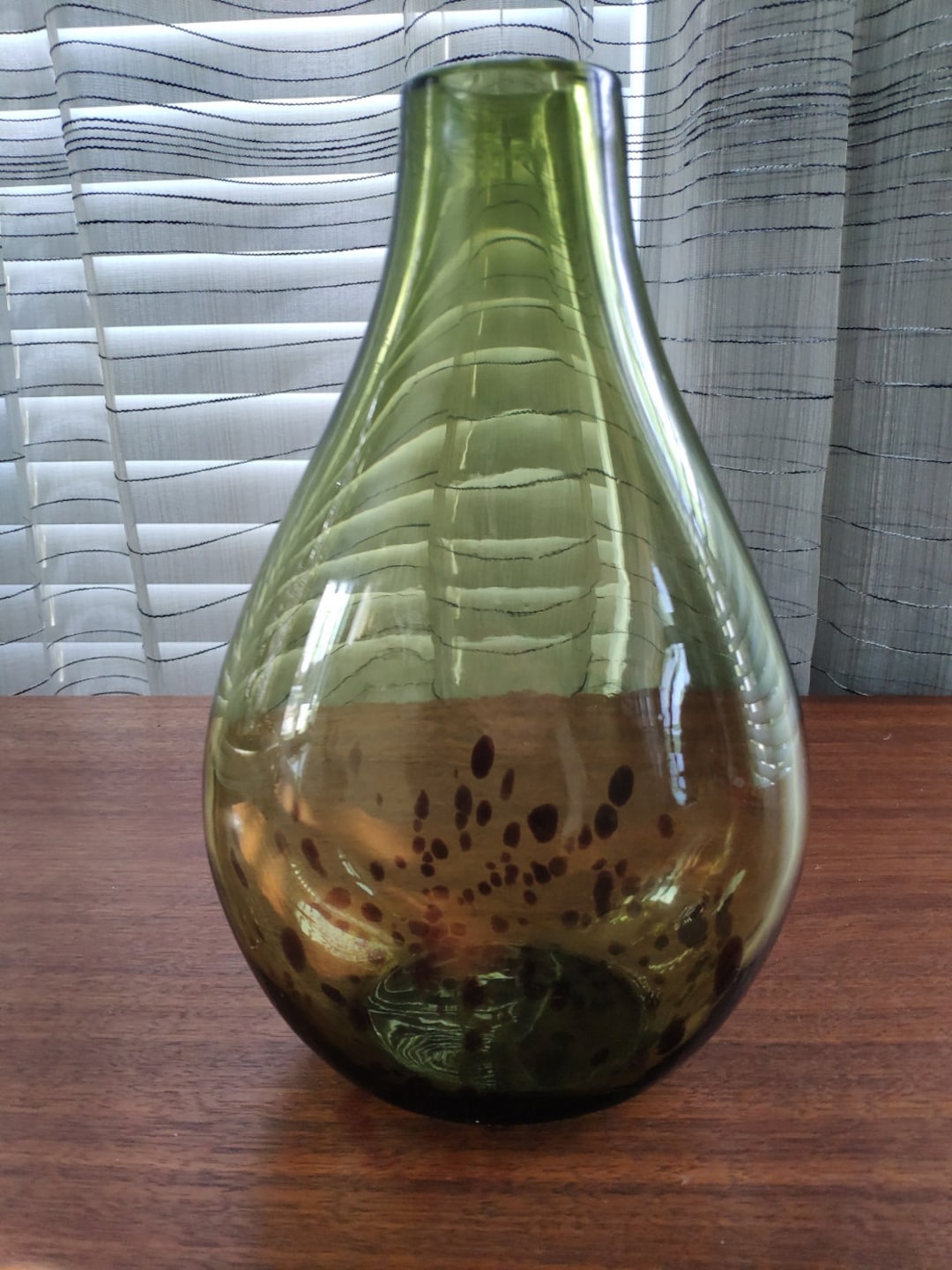 MCM Art Glass Vase Hand Blown Vintage Teardrop Bud Vase Green With ...