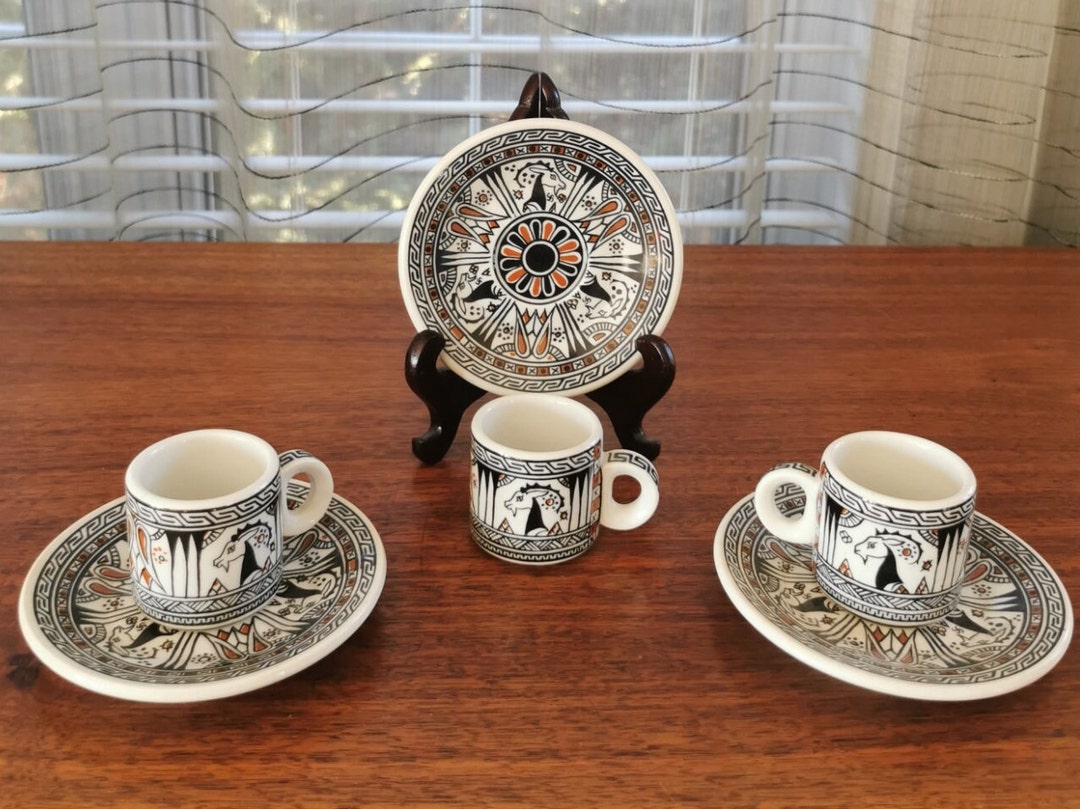D Vassilopoulos Espresso Cups Set of 3, Rhodes Motif Reproduction 650 B ...