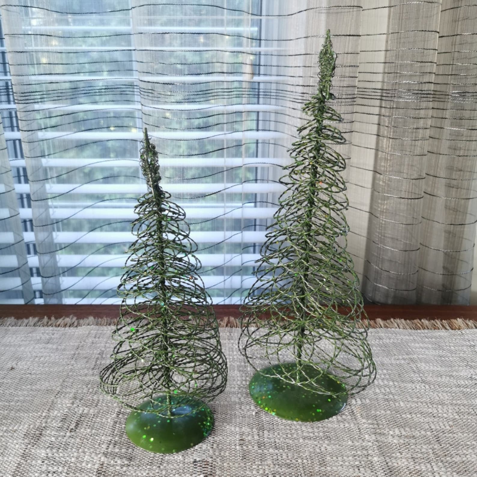 Wire Christmas Trees Set of 2 Vintage Green Spiral Coiled 15 and 12 - Etsy