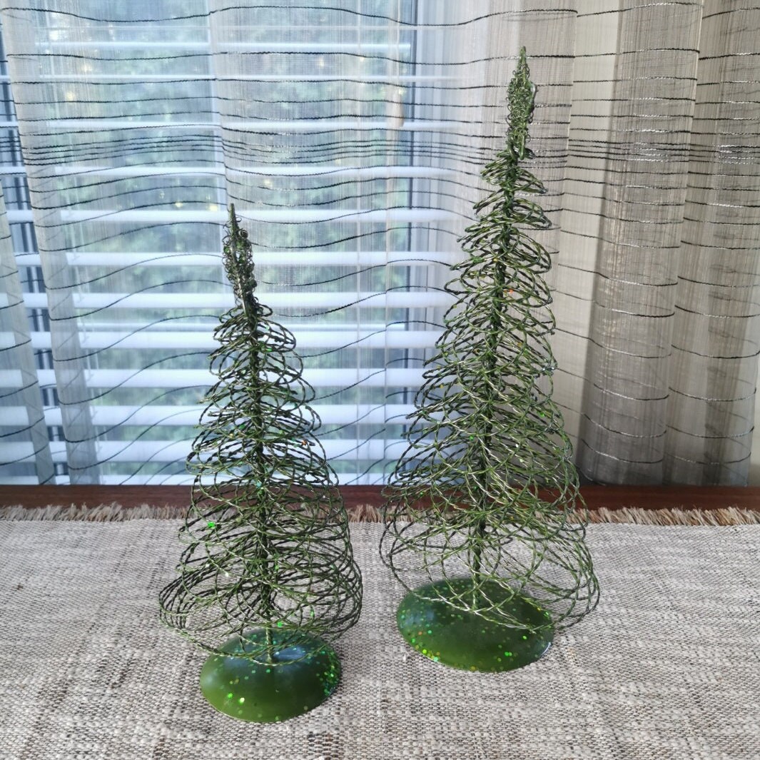 Wire Christmas Trees Set of 2 Vintage Green Spiral Coiled 15 and 12 - Etsy