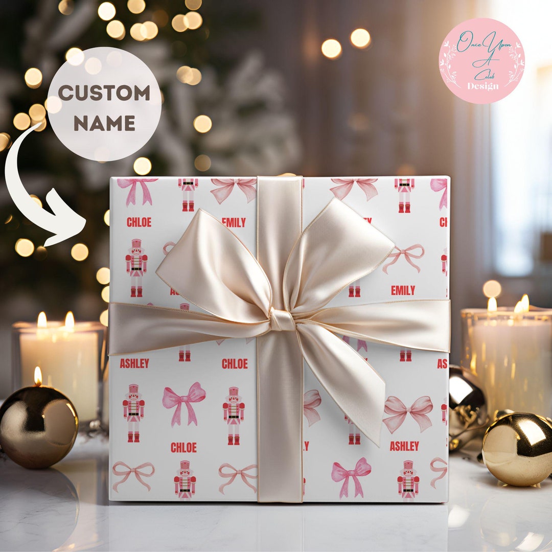 Christmas Personalized Gift Wrapping Paper, Pink Coquette Bows Wrapping ...