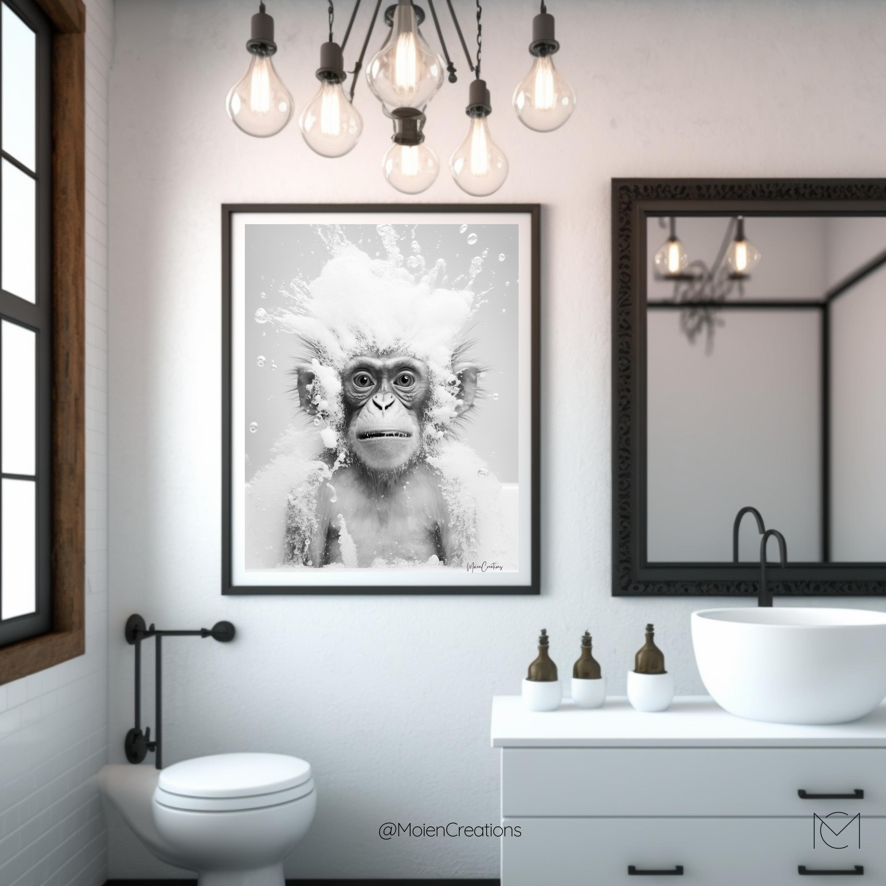 Monkey in the Bathroom Funny Bathroom Prints Monkey Art Print Toilet ...
