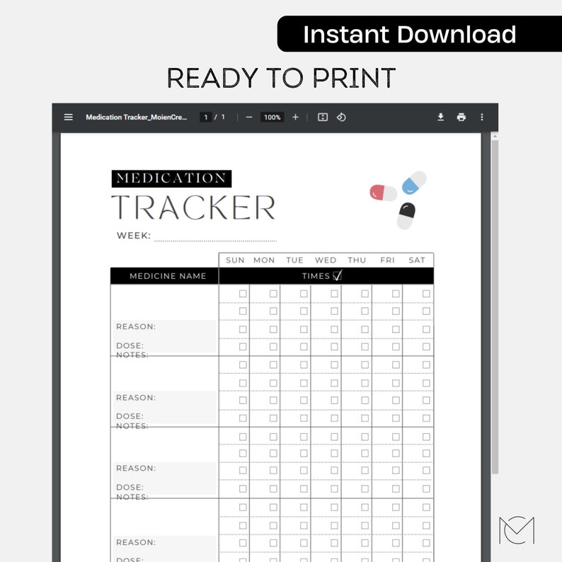 Medication Tracker Printable Medicine Tracker Medication - Etsy