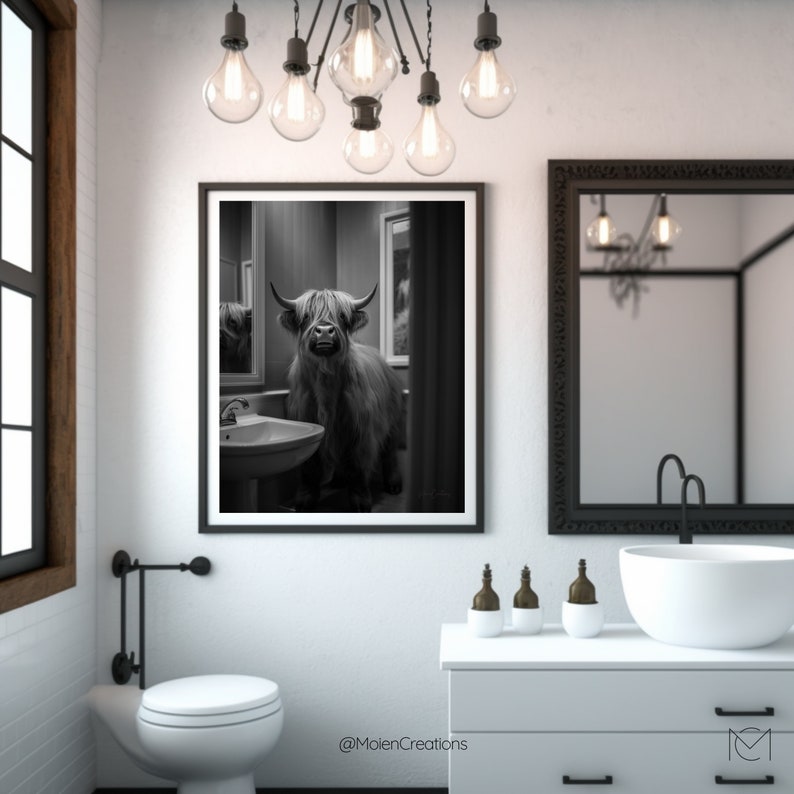 Highland Kuh im Badezimmer. Spaß Badezimmer Dekor. Tier Badezimmer Druck. Badezeit Art Printable ...