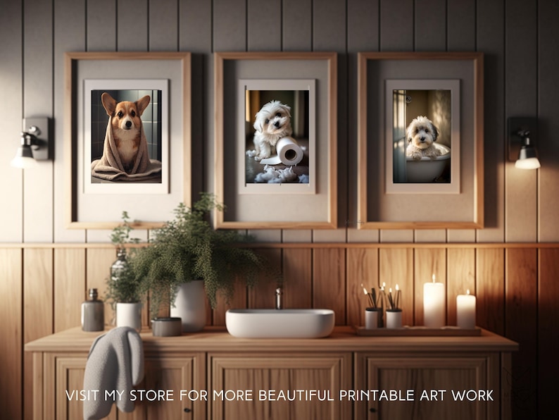Dog Digital Art, Dog Digital Download, Dog Bathroom Print, Fun Bathroom ...